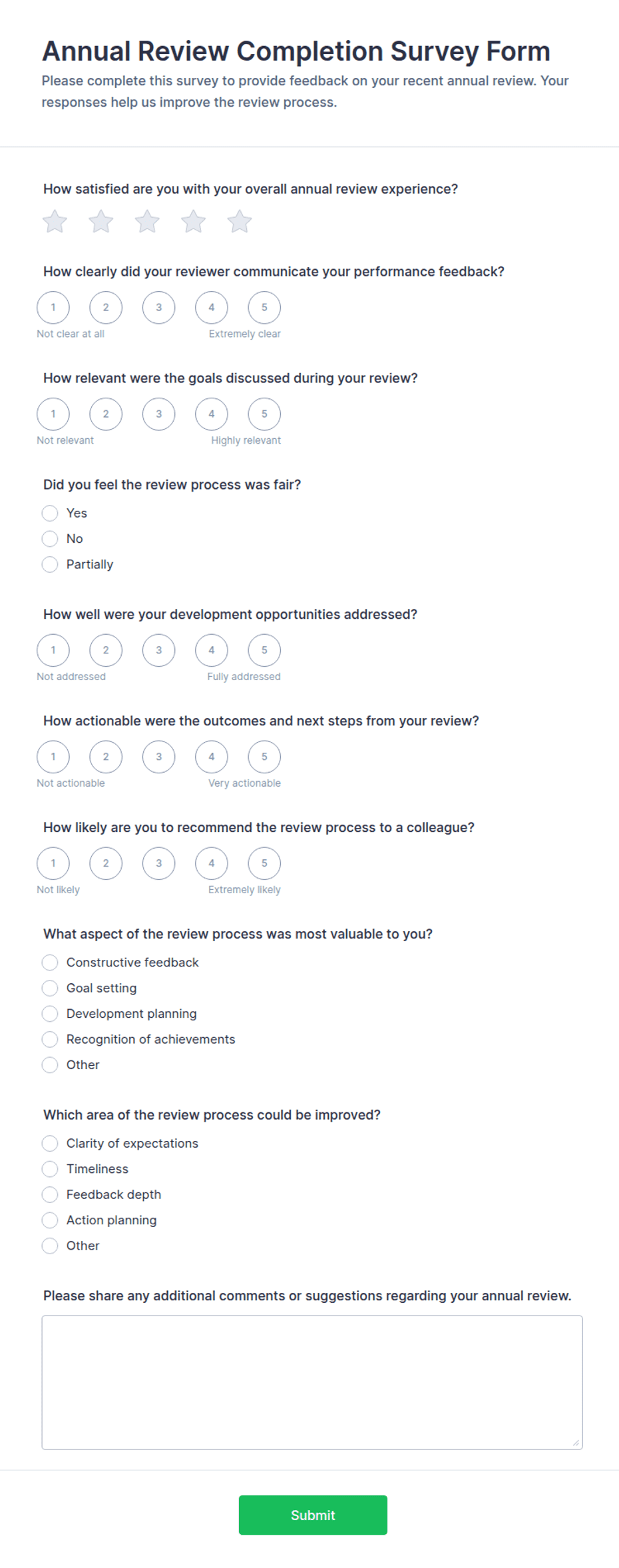 Annual Review Completion Survey Form Template | Jotform