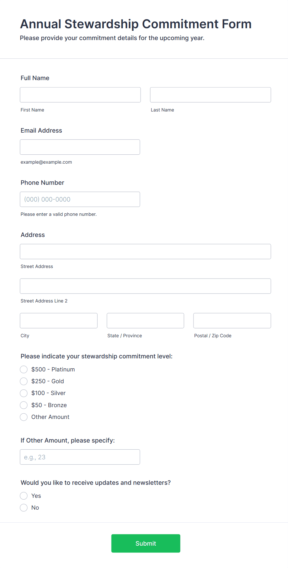 Annual Stewardship Commitment Form Template | Jotform