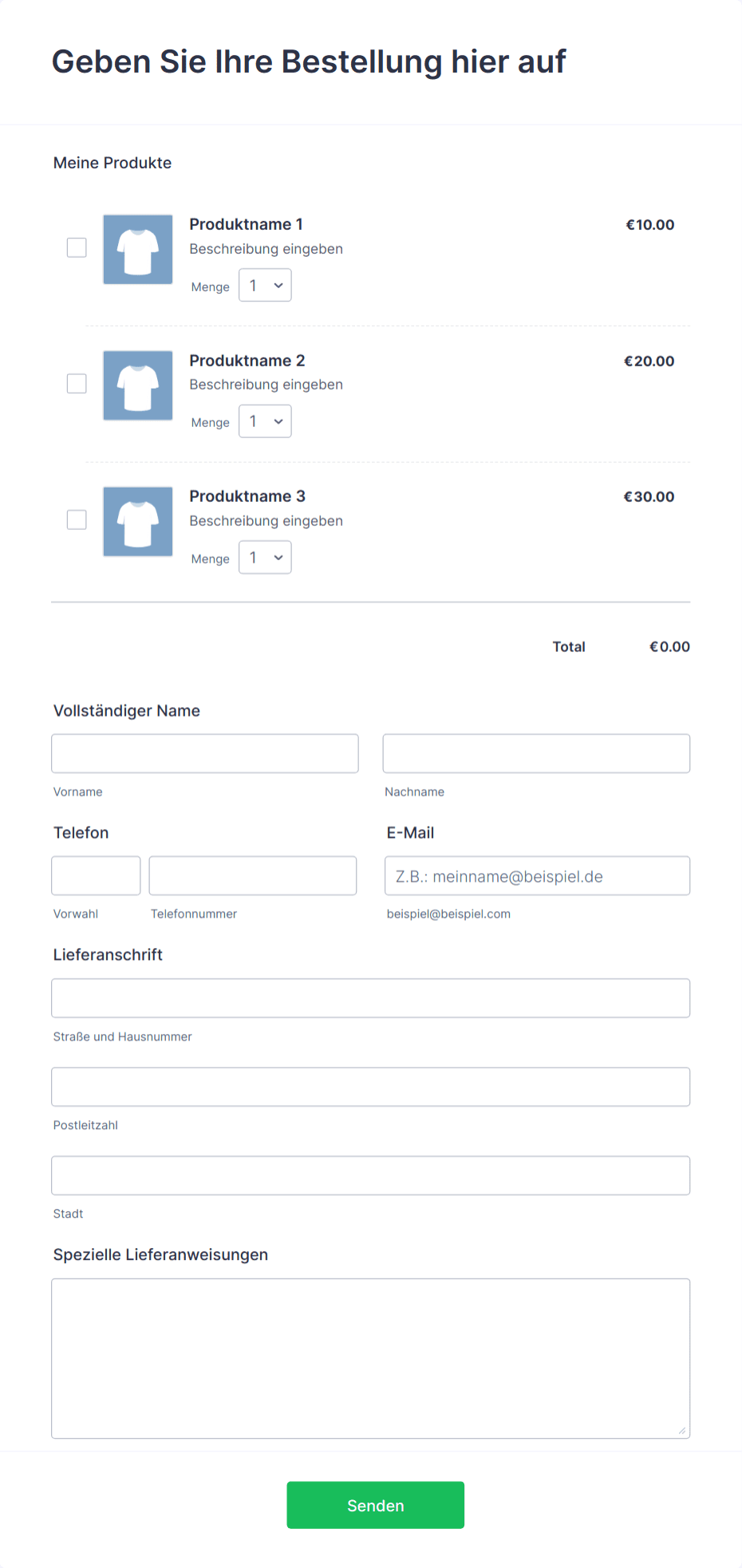 Anpassbares einfaches Bestellformular Formularvorlage | Jotform