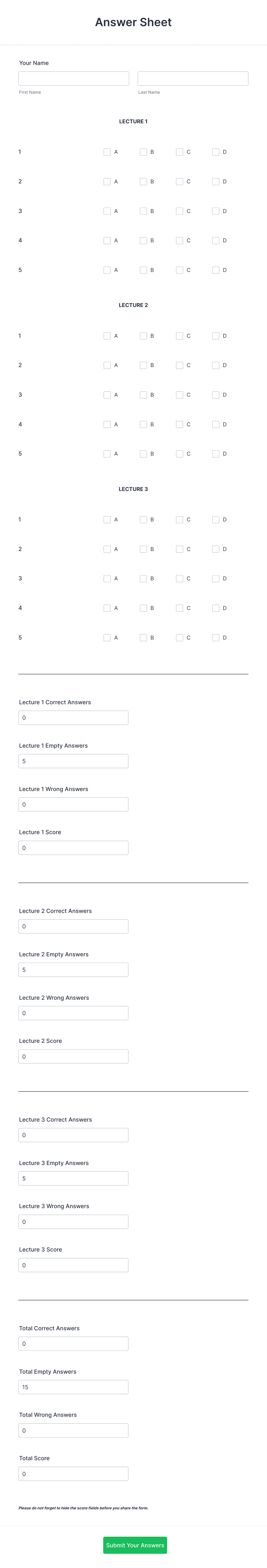 Answer Sheet Form Template | Jotform