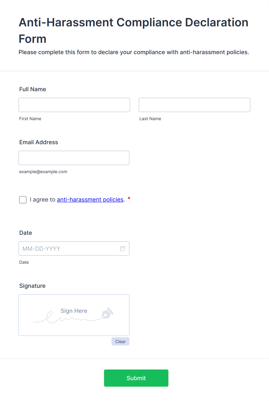 Anti-Harassment Compliance Declaration Form Template | Jotform