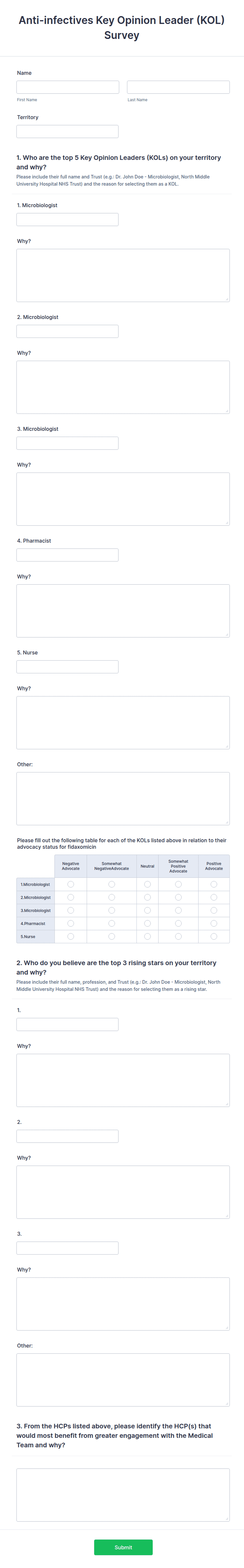 Anti-infectives Key Opinion Leader (KOL) Survey Form Template | Jotform