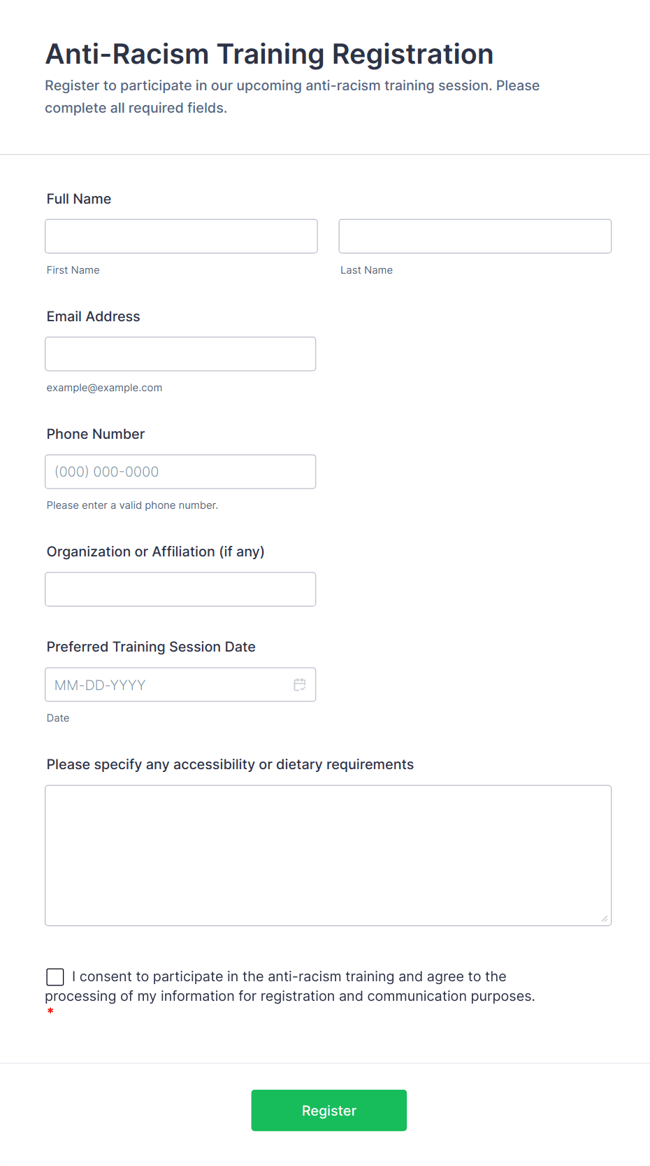 Anti-Racism Training Registration Form Template | Jotform