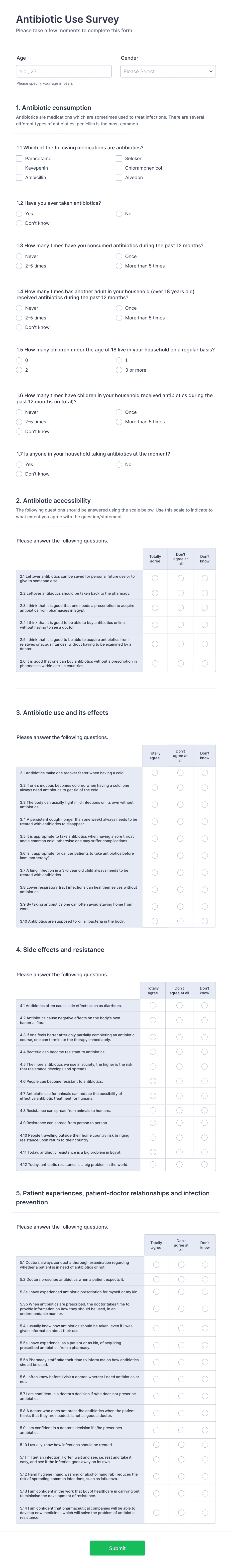 Antibiotic Use Survey Form Template | Jotform