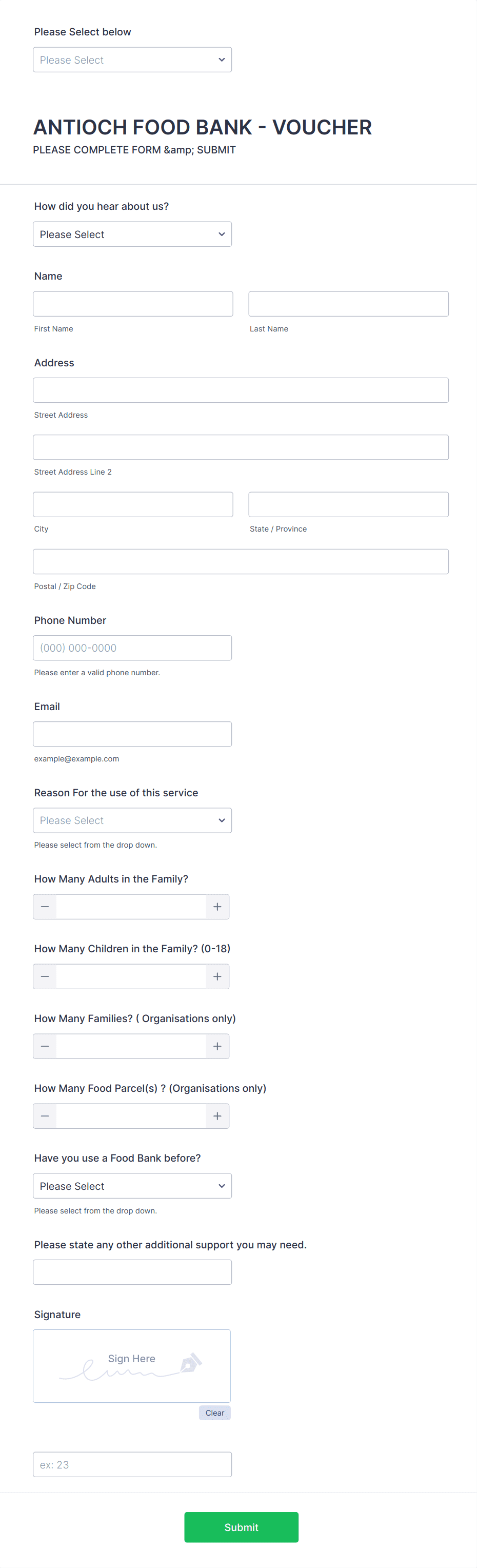 Antioch Food Bank - Voucher Form Template | Jotform