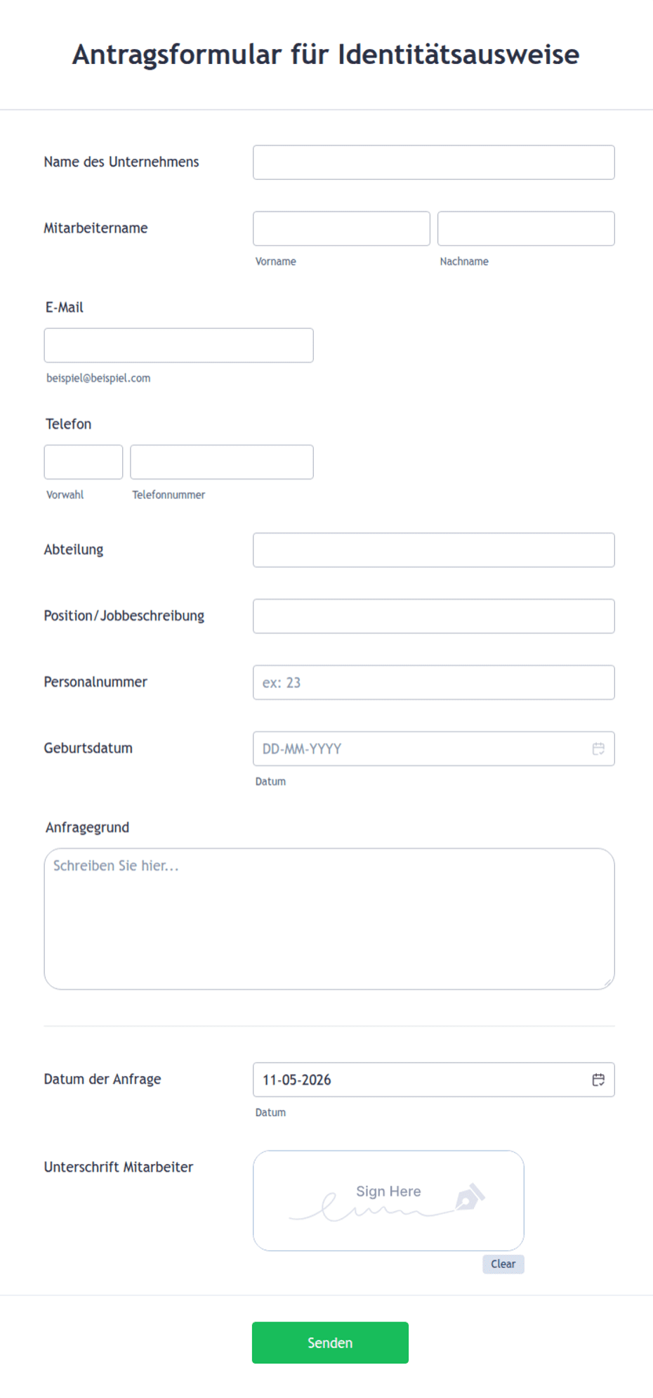 Antragsformular für Identitätsausweise Formularvorlage | Jotform