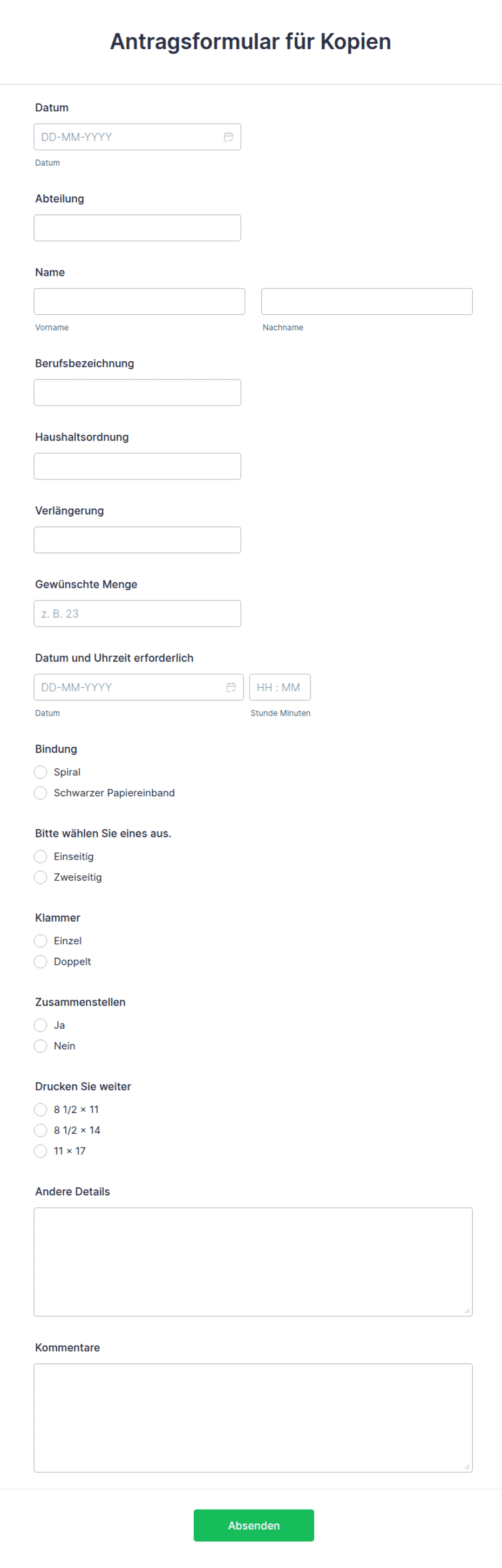Antragsformular für Kopien Formularvorlage | Jotform
