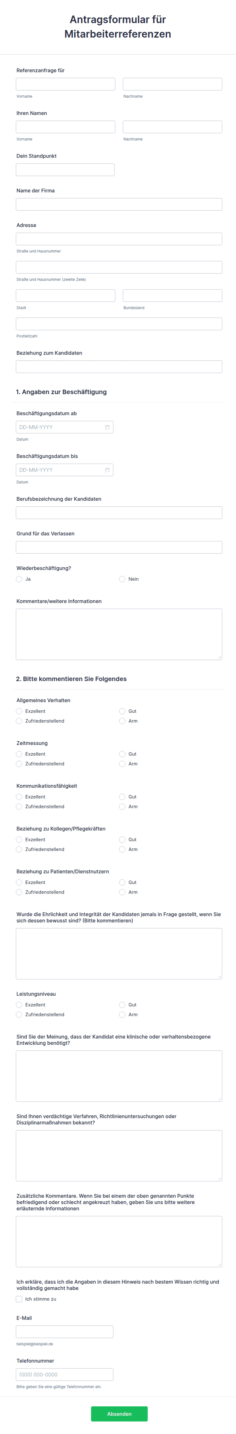Antragsformular für Mitarbeiterreferenzen Formularvorlage | Jotform
