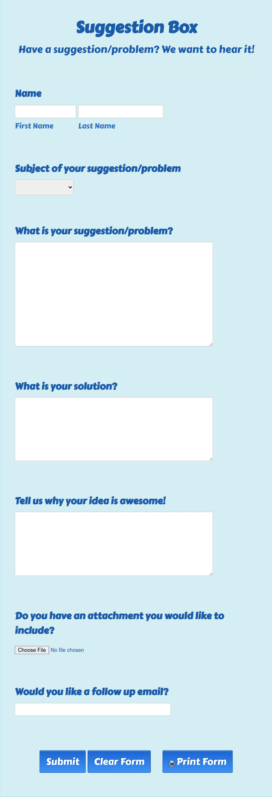 AOB Suggestion Box Form Template | Jotform