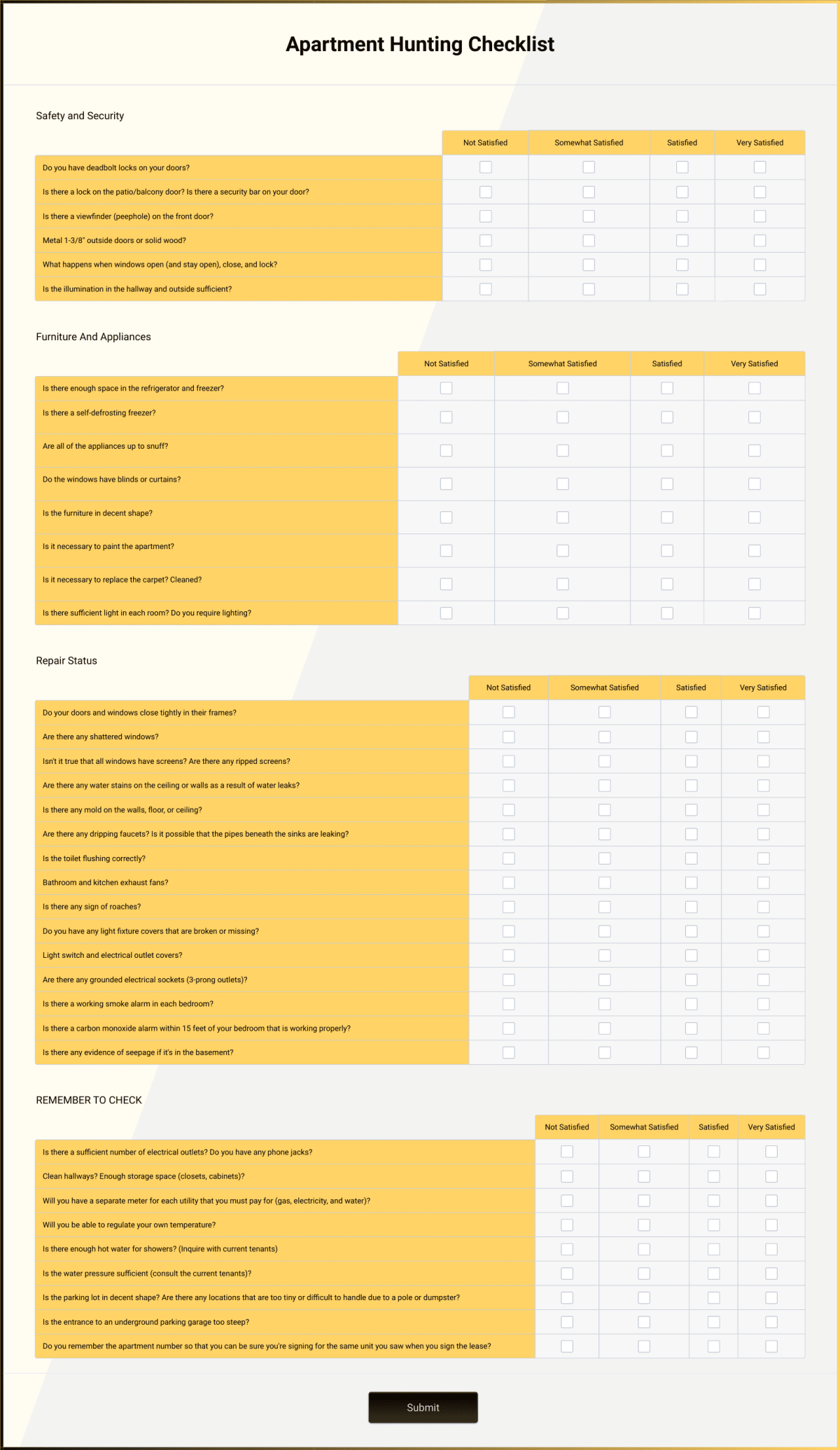 Apartment Hunting Checklist Form Template | Jotform