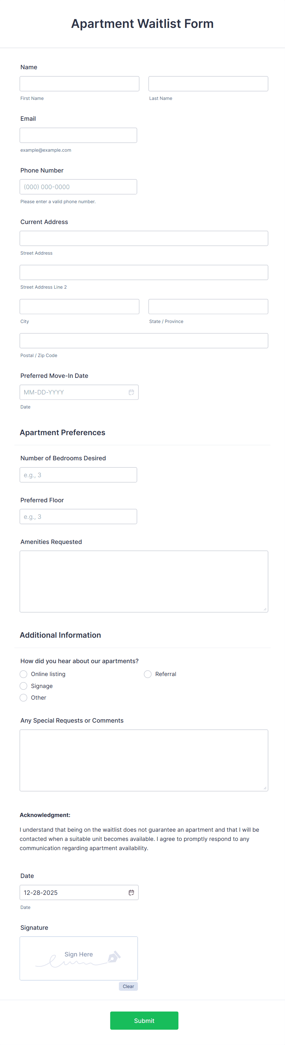 Apartment Waitlist Form Template | Jotform