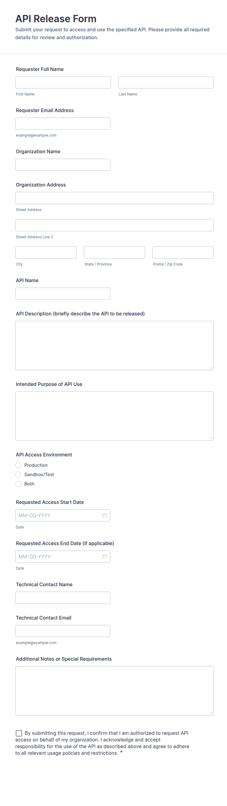 API Release Form Template | Jotform