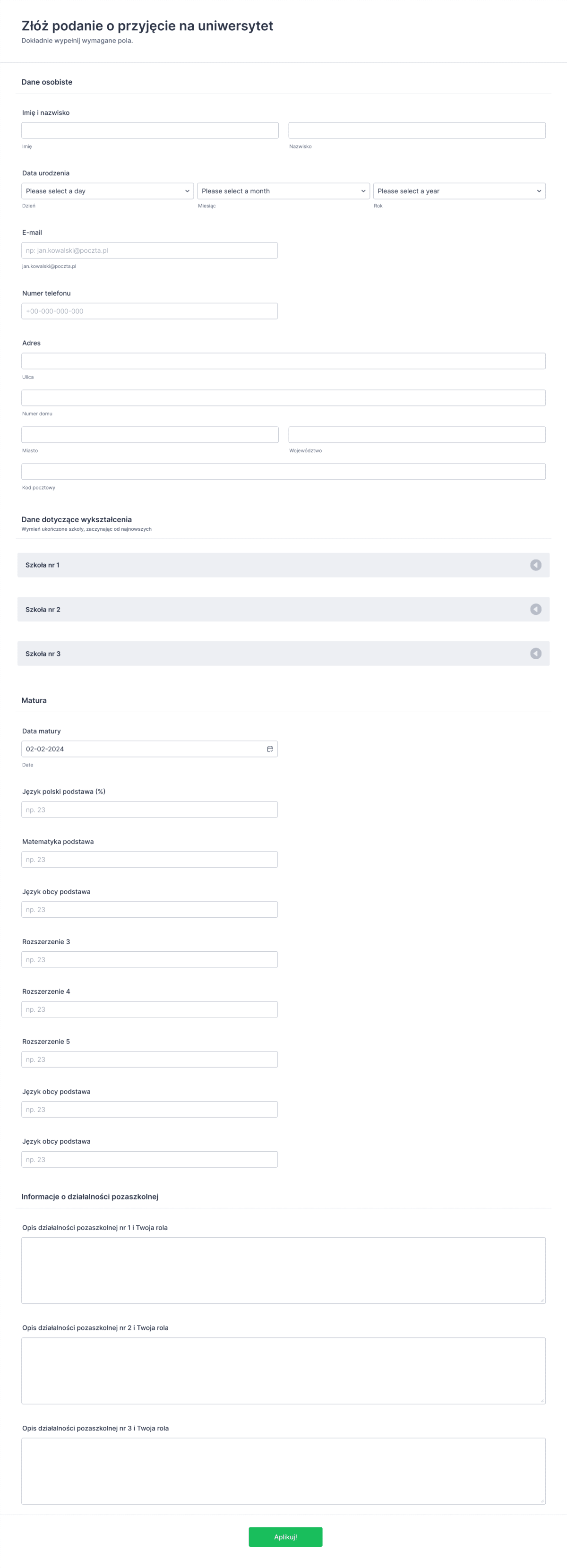 Aplikacja Rekrutacyjna Uniwersytetu Szablon Formularza | Jotform