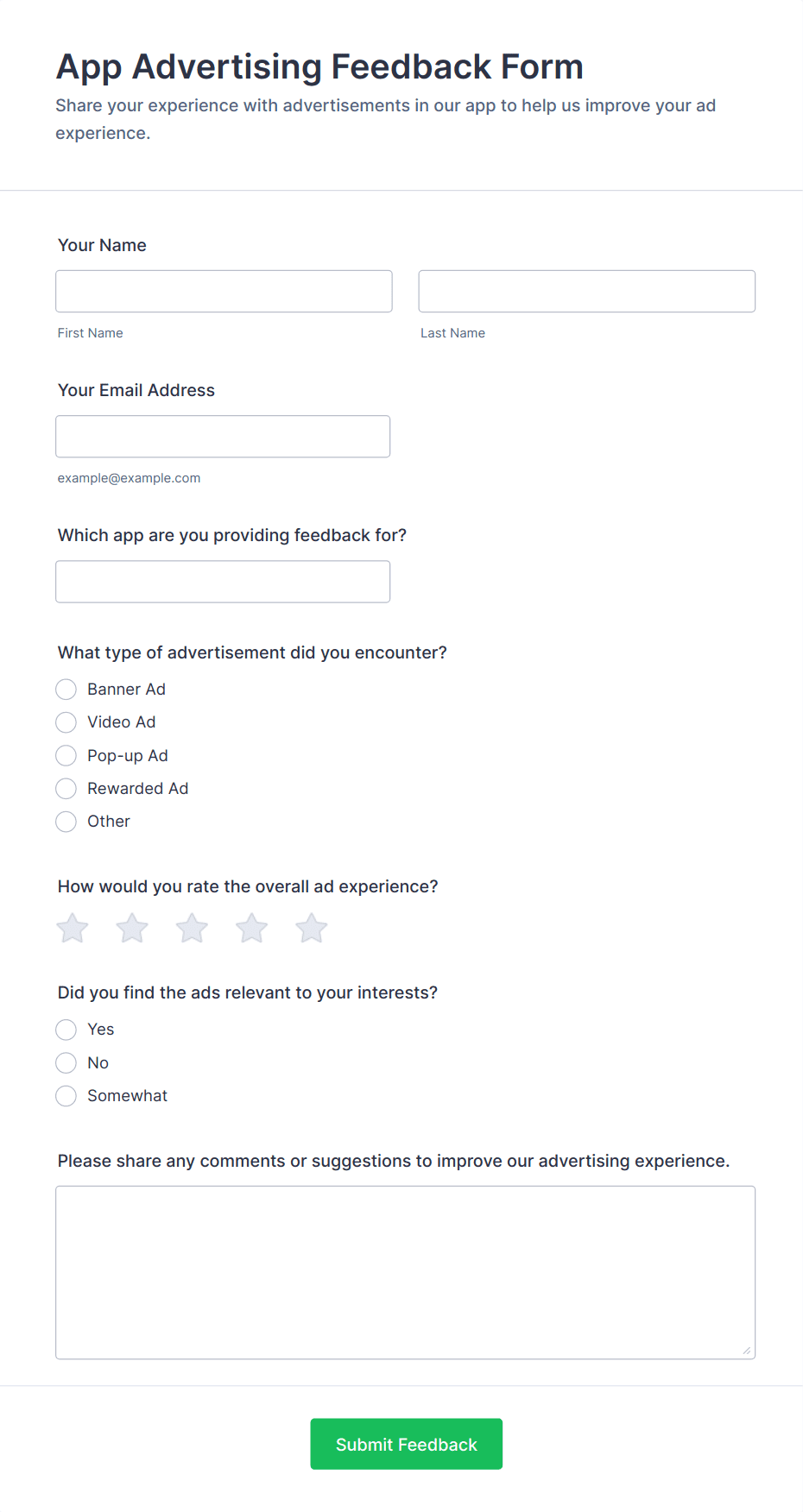 App Advertising Feedback Form Template | Jotform