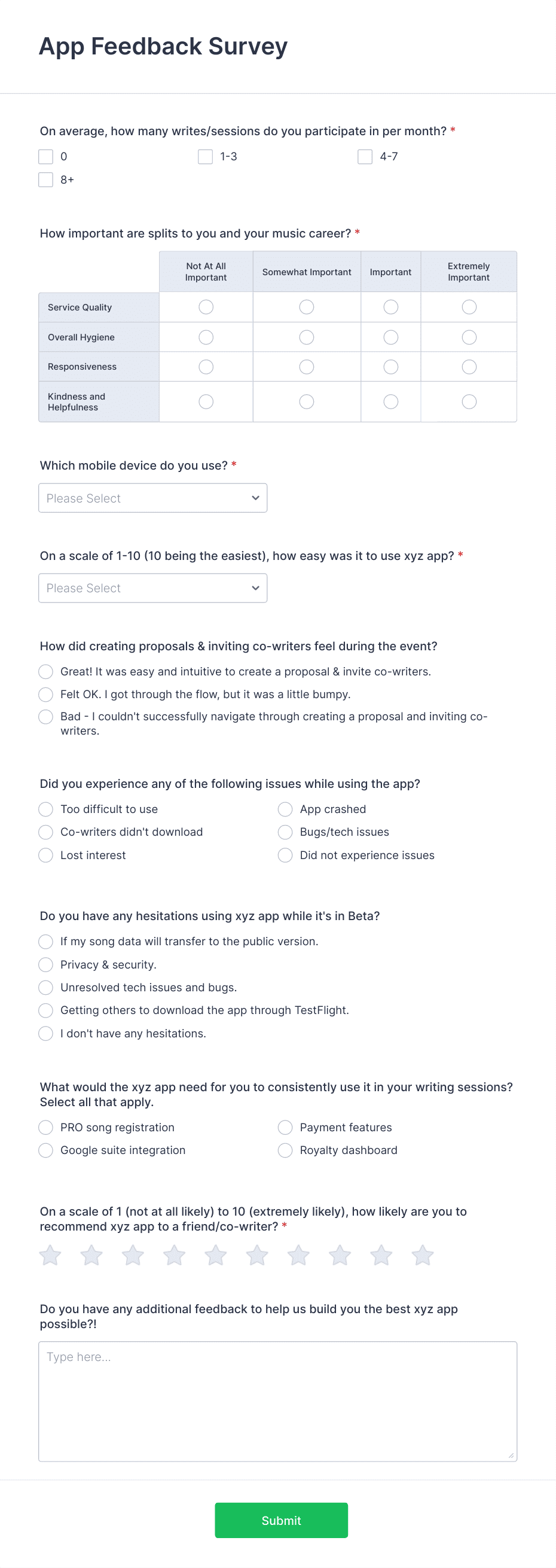 App Feedback Survey Form Template | Jotform