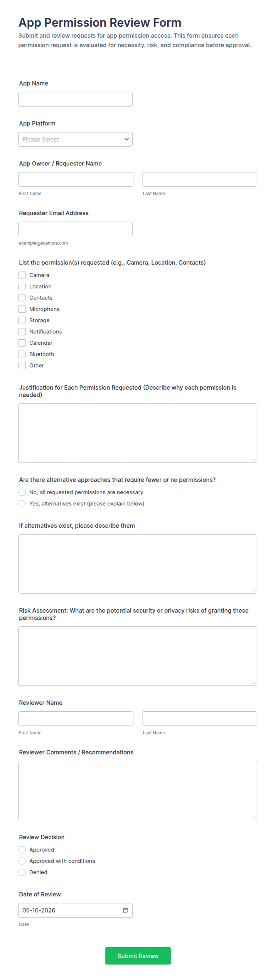 App Permission Review Form Template | Jotform