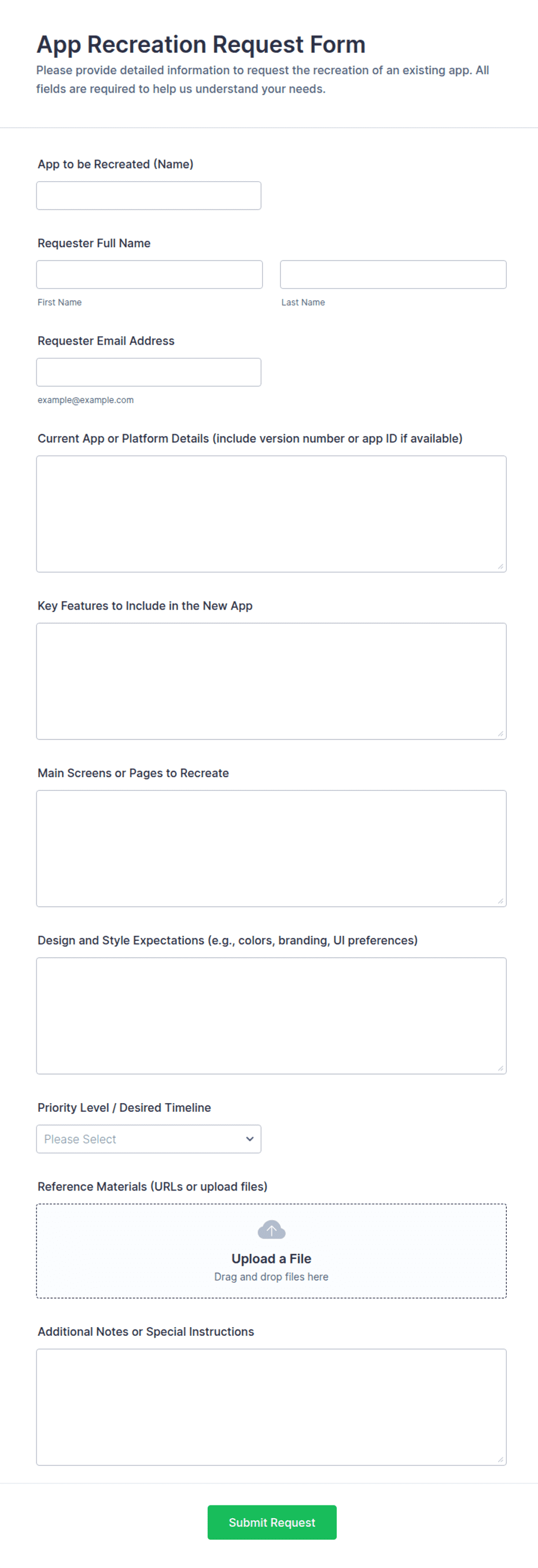 App Recreation Request Form Template | Jotform
