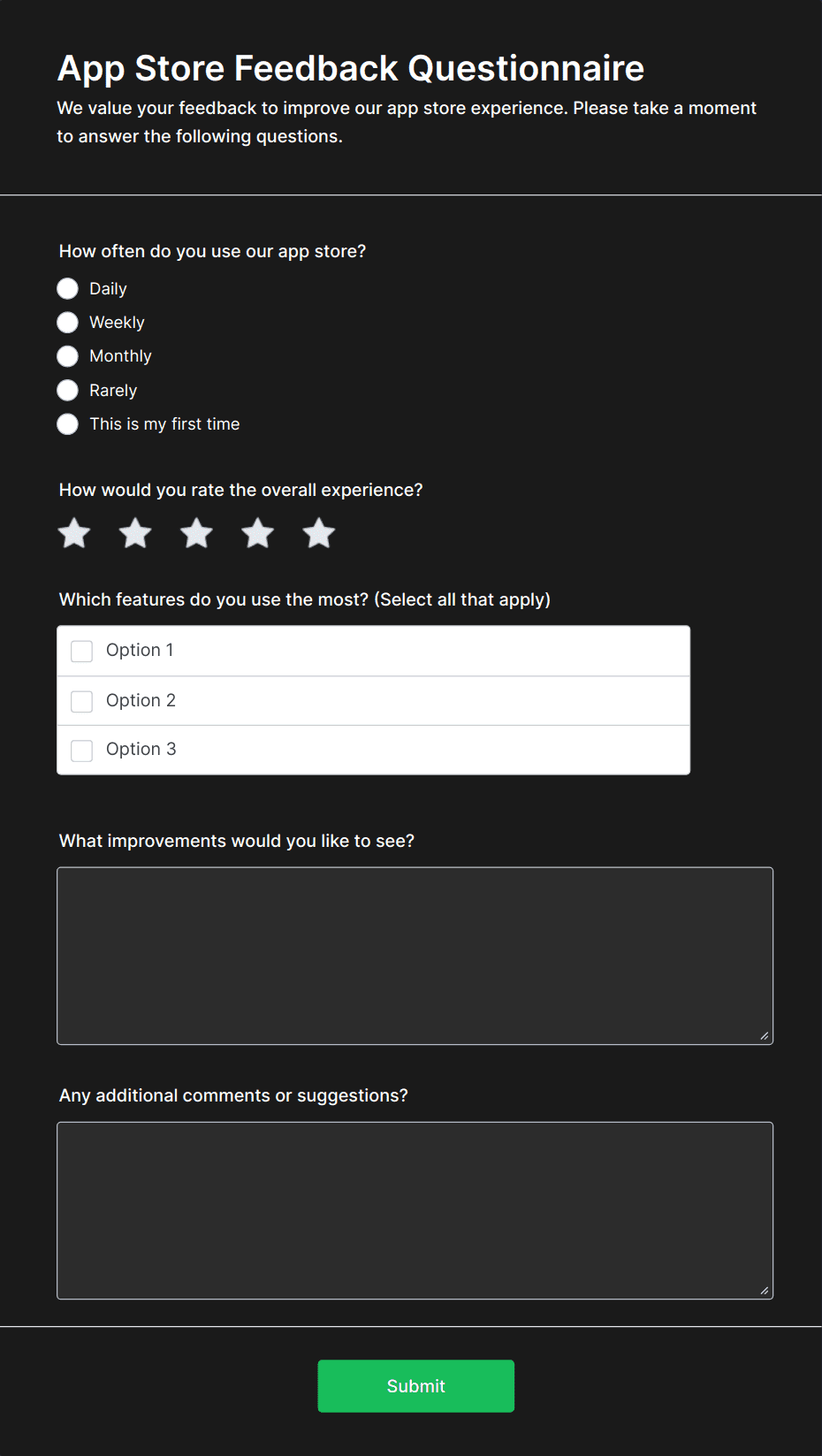 App Store Feedback Questionnaire Form Template | Jotform