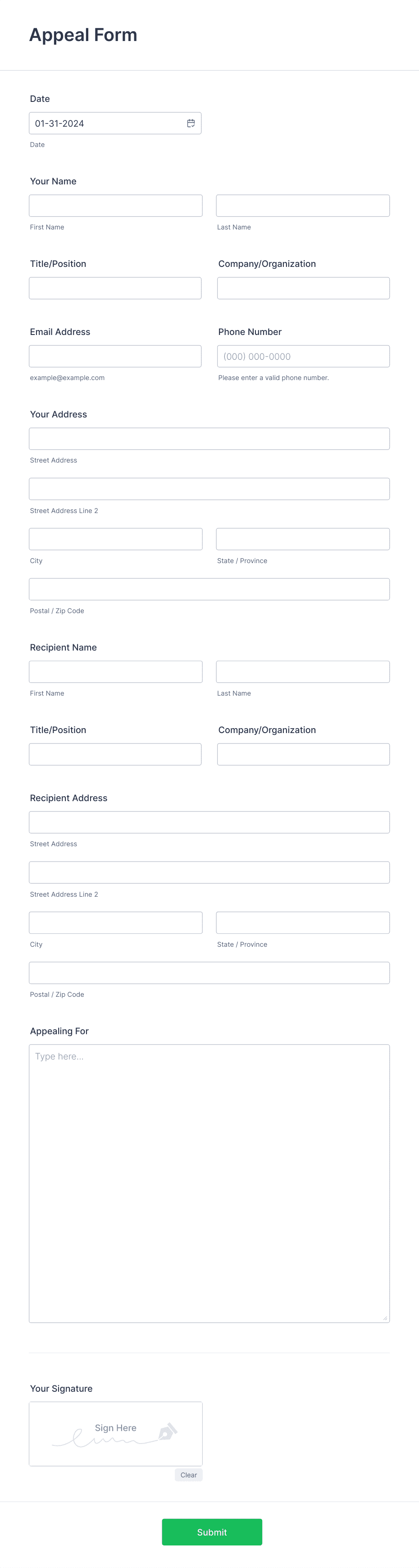 Appeal Form Template | Jotform