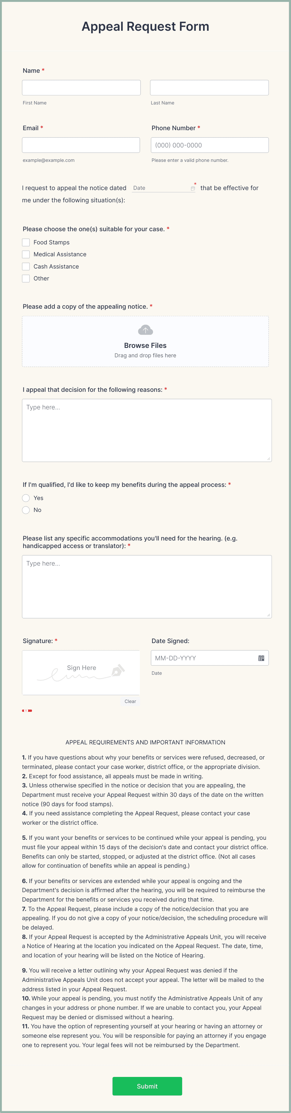 Appeal Request Form Template | Jotform