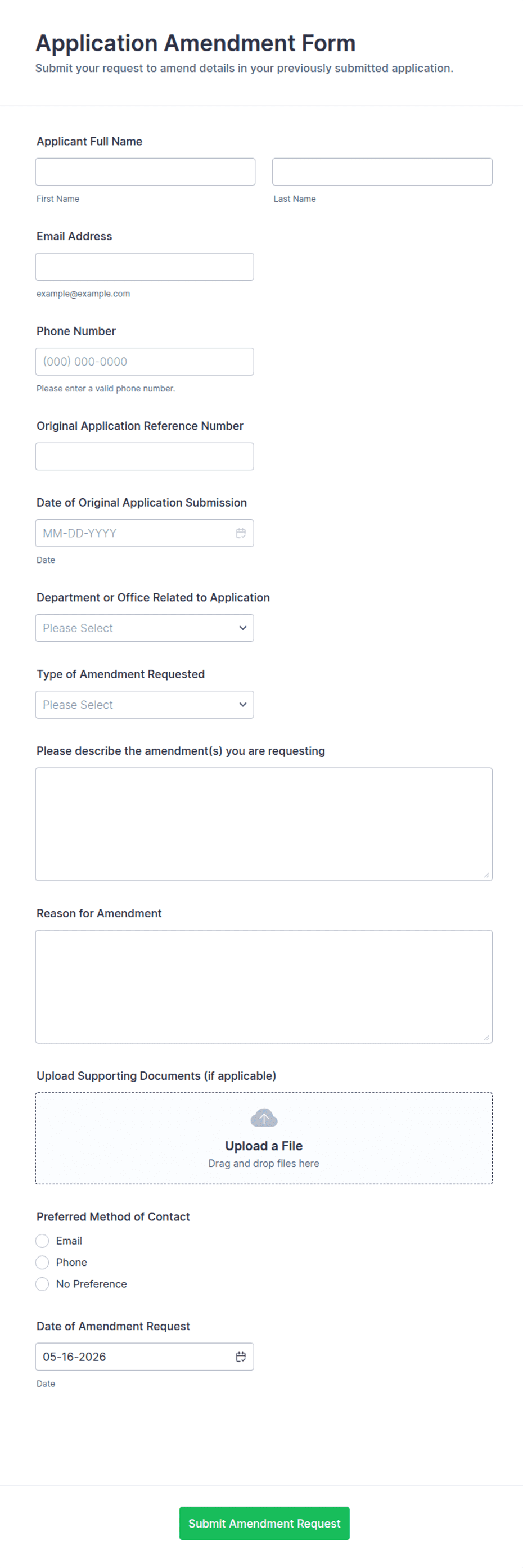 Application Amendment Form Template | Jotform