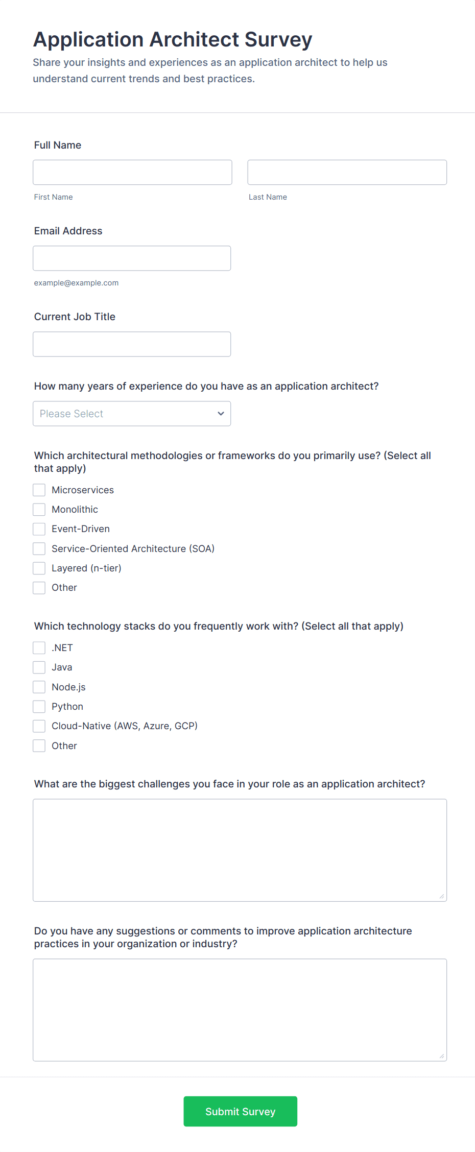 Application Architect Survey Form Template | Jotform