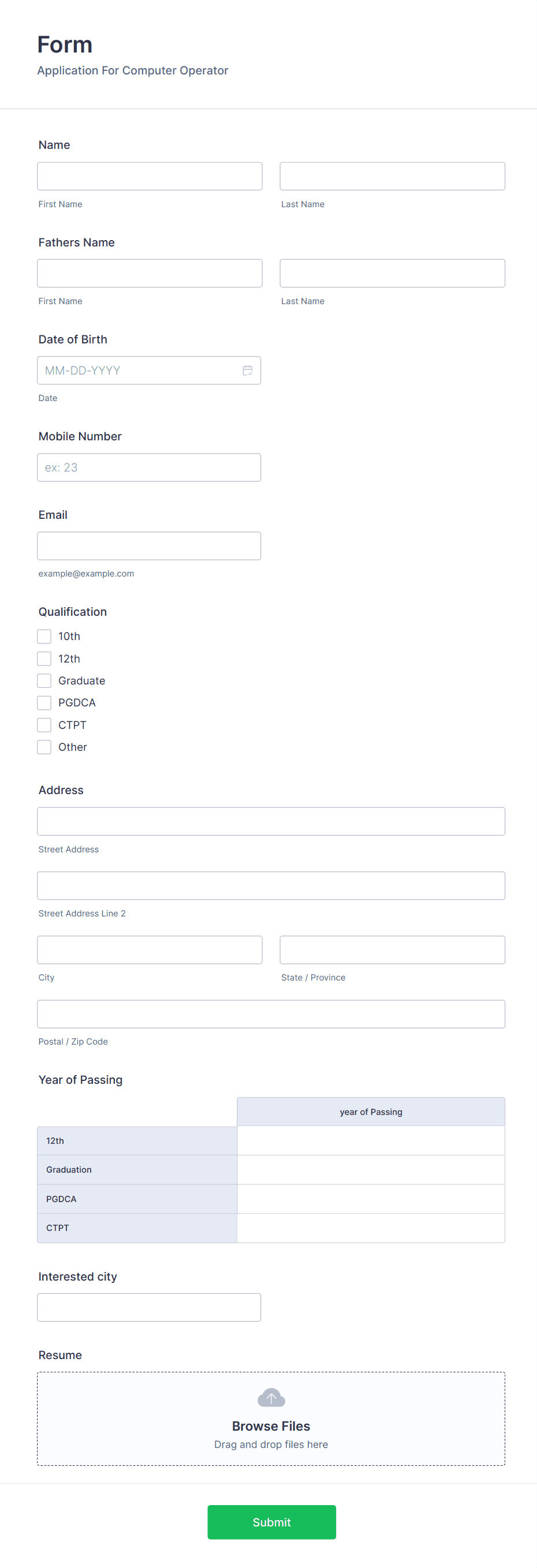 Application For Computer Operator Form Template | Jotform