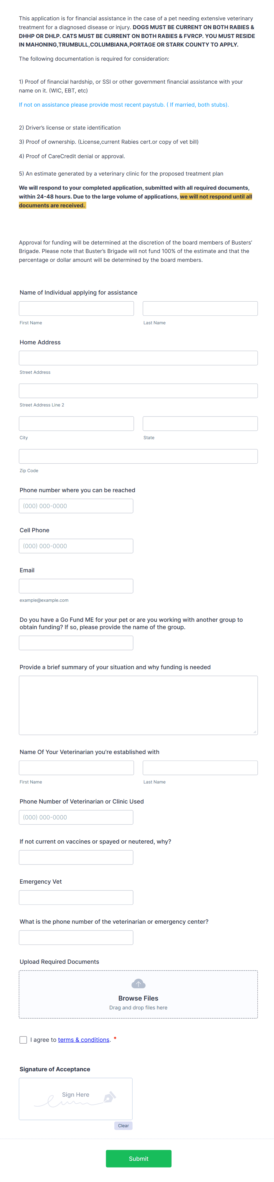 Pet Medical Financial Assistance Application Form Template | Jotform
