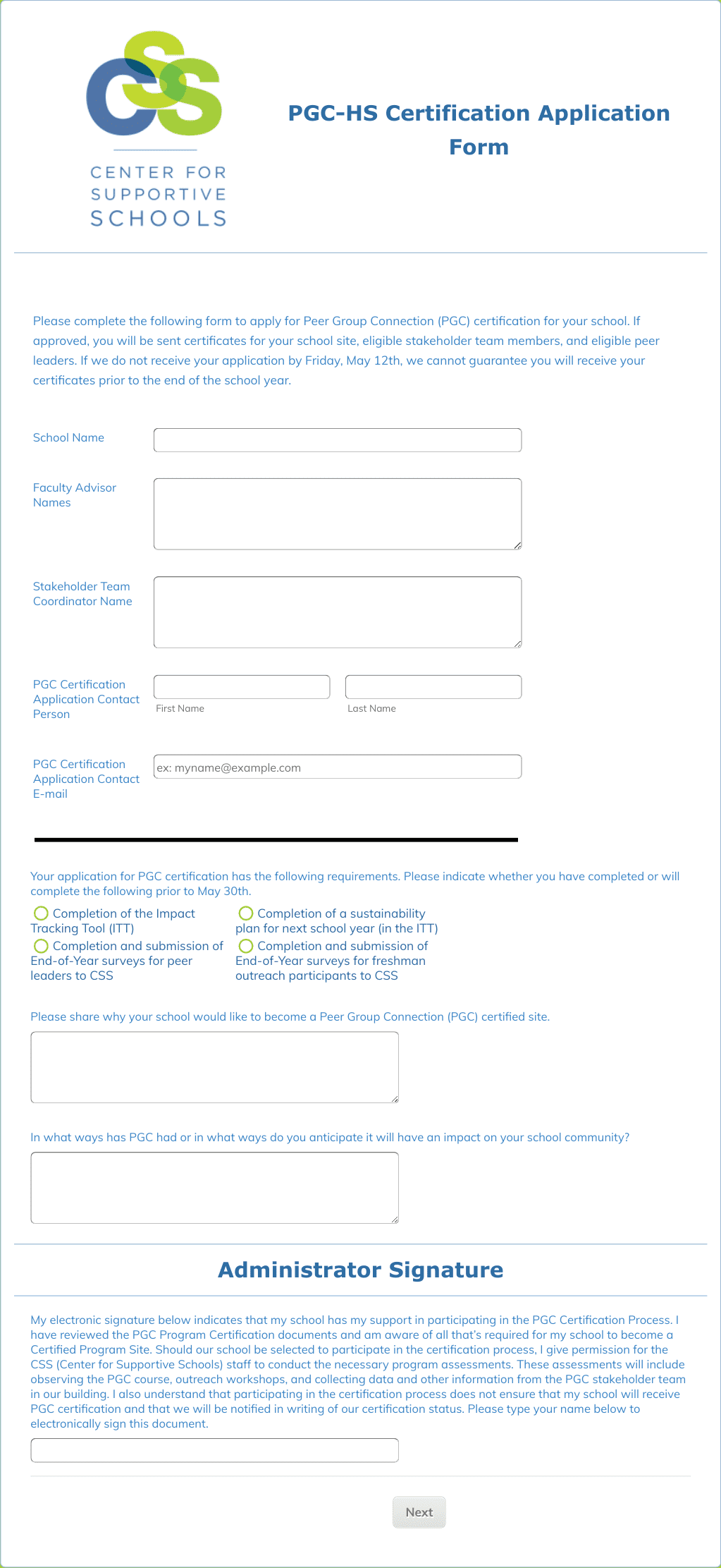 Application for PGC-HS Certification Form Template | Jotform