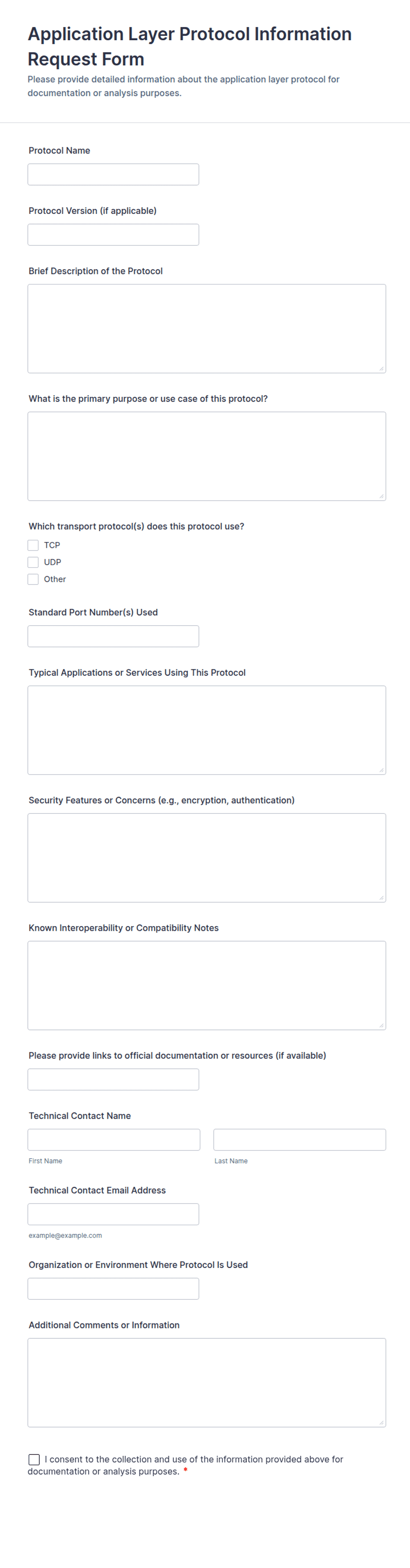 Application Layer Protocol Information Request Form Template | Jotform