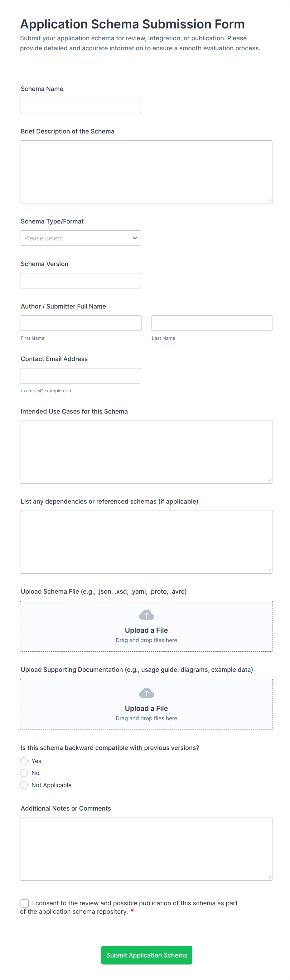 Application Schema Submission Form Template | Jotform