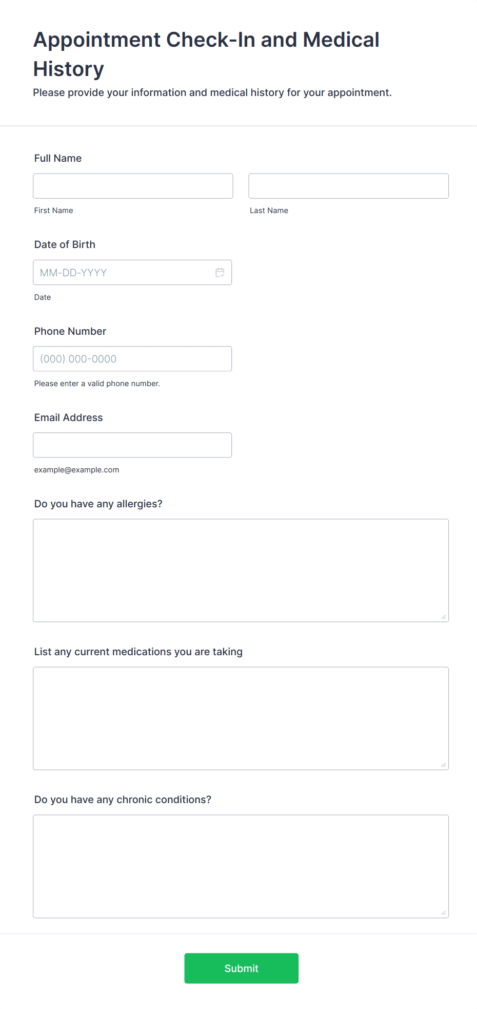 Appointment Check-In and Medical History Form Template | Jotform