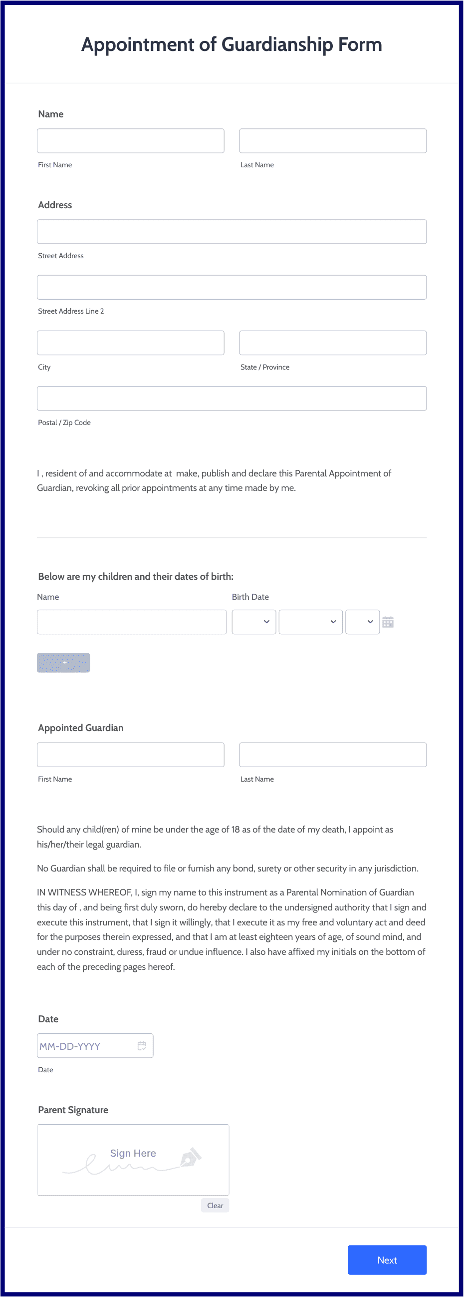 Appointment of Guardianship Form Template | Jotform