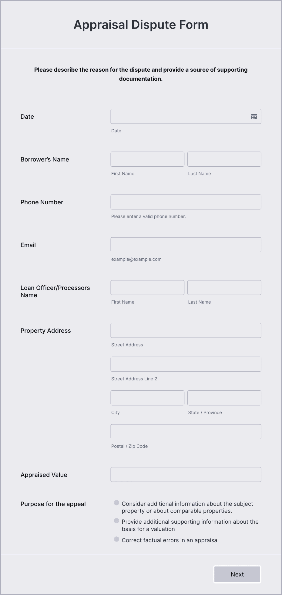 Appraisal Dispute Form Template | Jotform