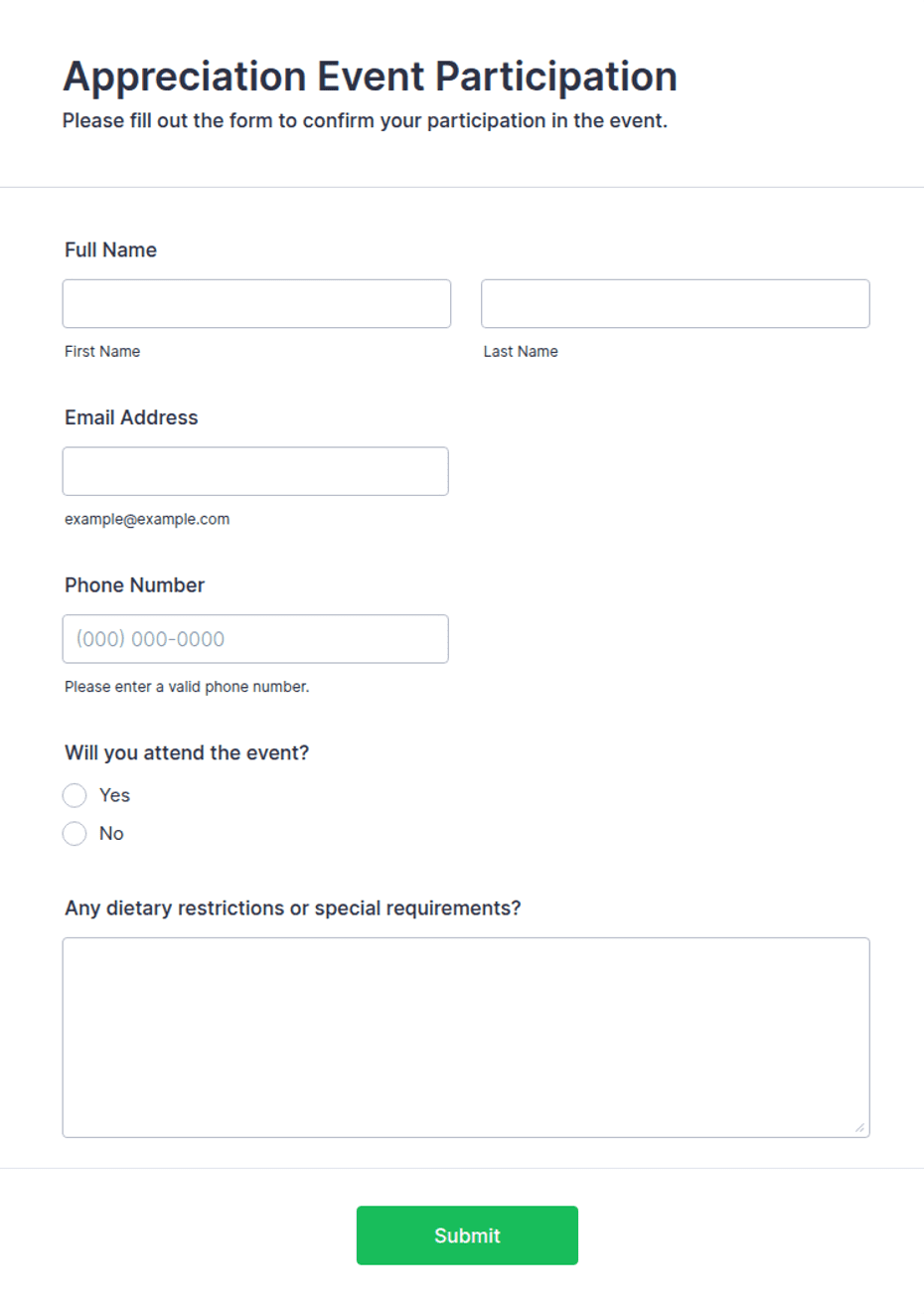 Appreciation Event Participation Form Template | Jotform
