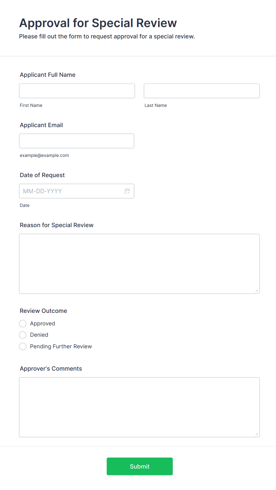 Approval for Special Review Form Template | Jotform