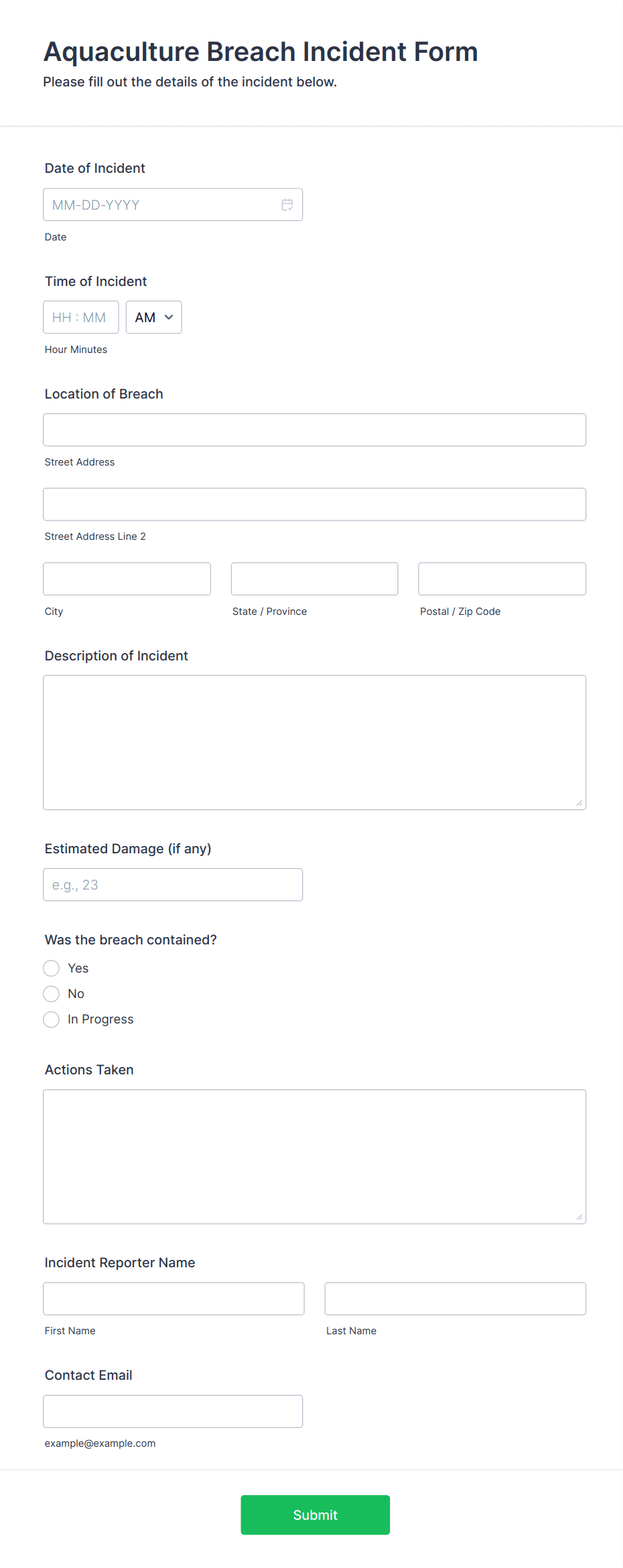 Aquaculture Breach Incident Form Template | Jotform