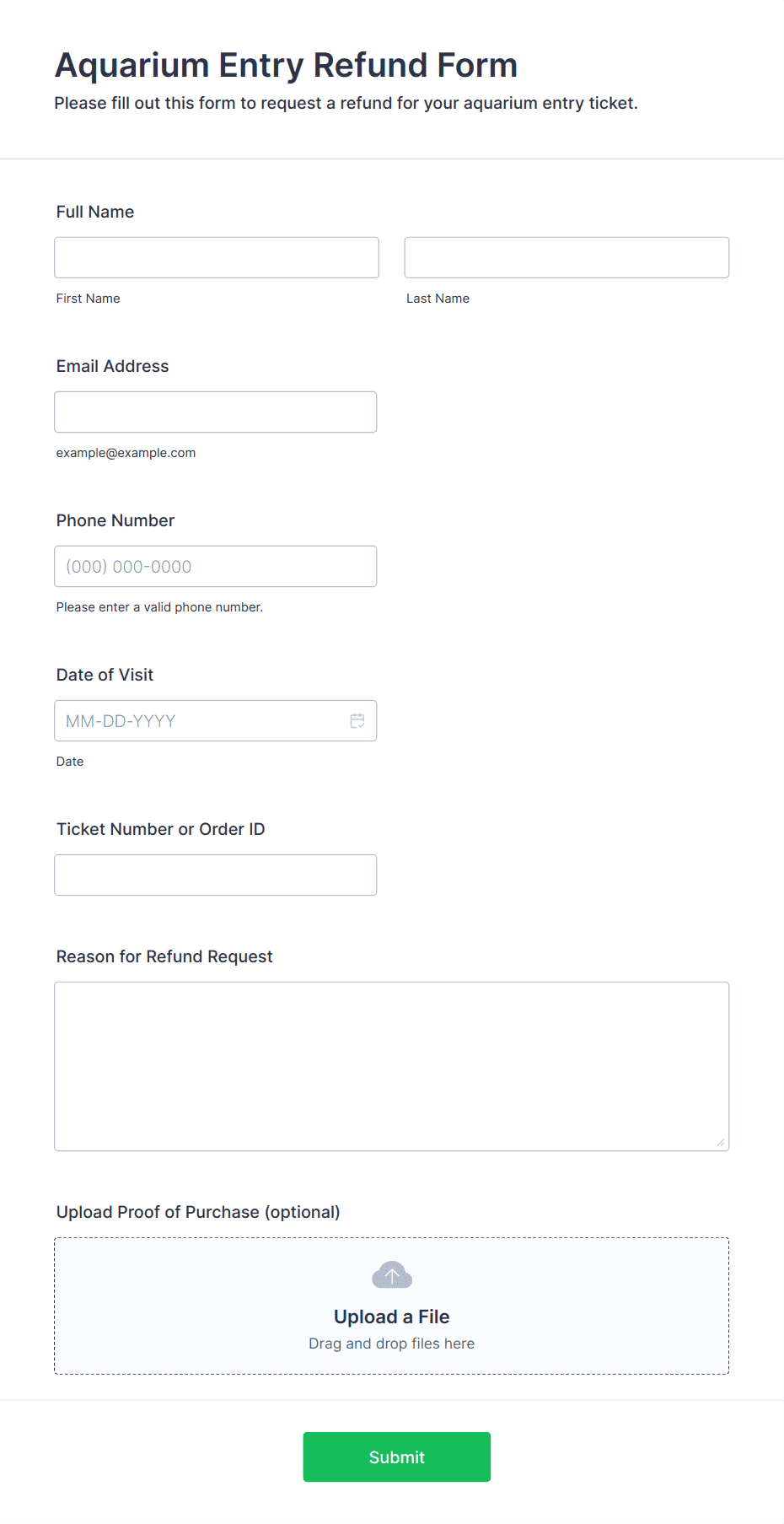 Aquarium Entry Refund Form Template | Jotform