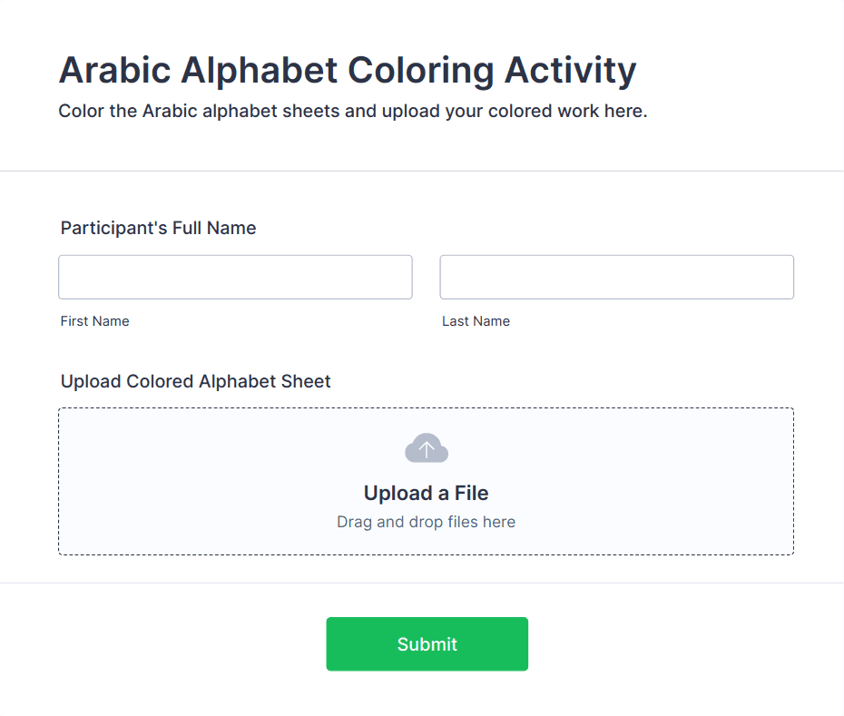 Arabic Alphabet Coloring Activity Form Template | Jotform