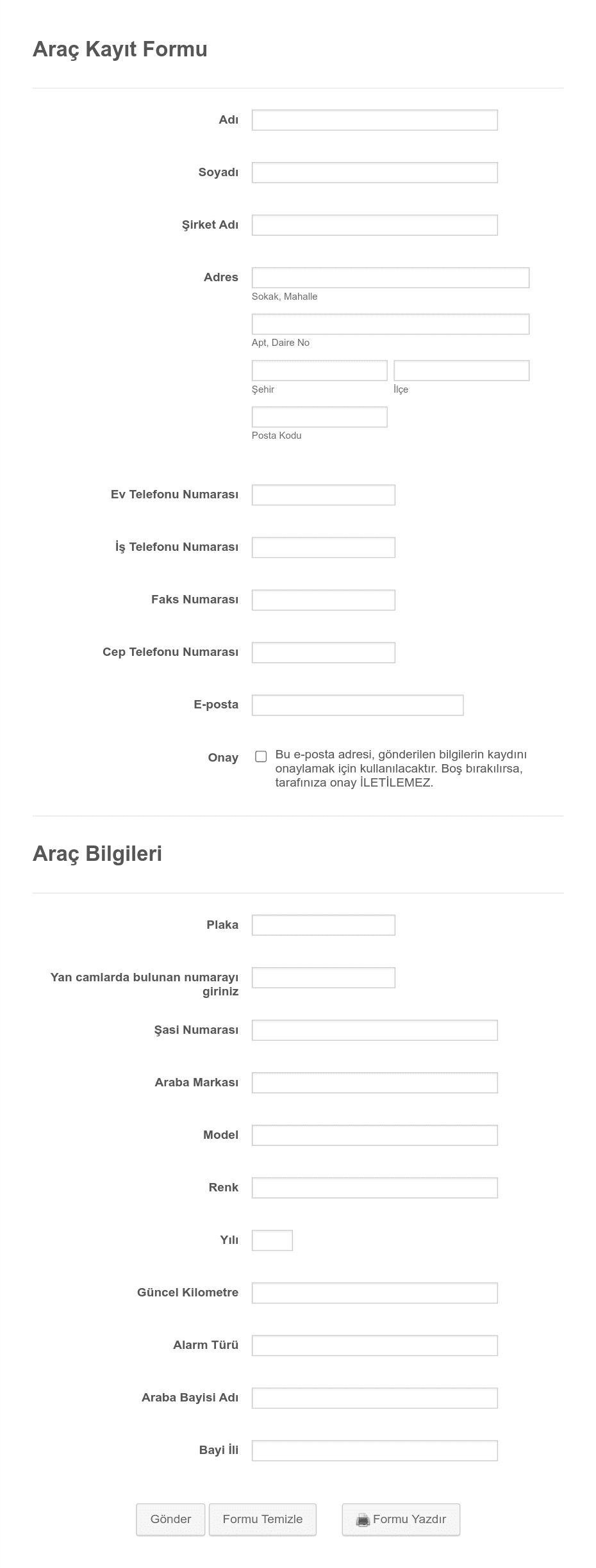 Araç Kayıt Formu-1 Formu Örneği | Jotform