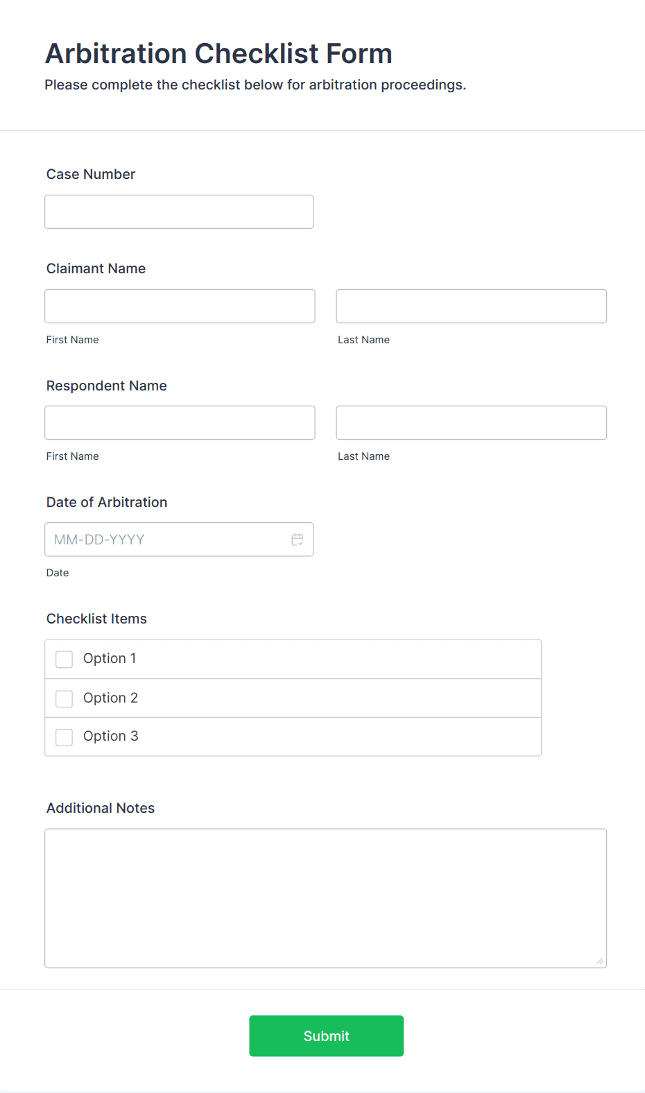 Arbitration Checklist Form Template | Jotform