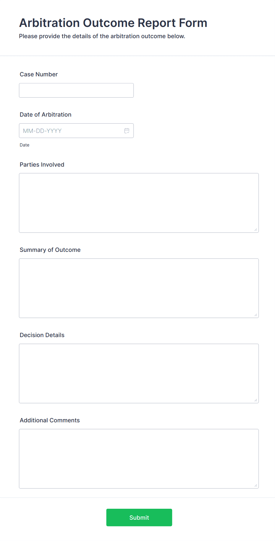 Arbitration Outcome Report Form Template | Jotform