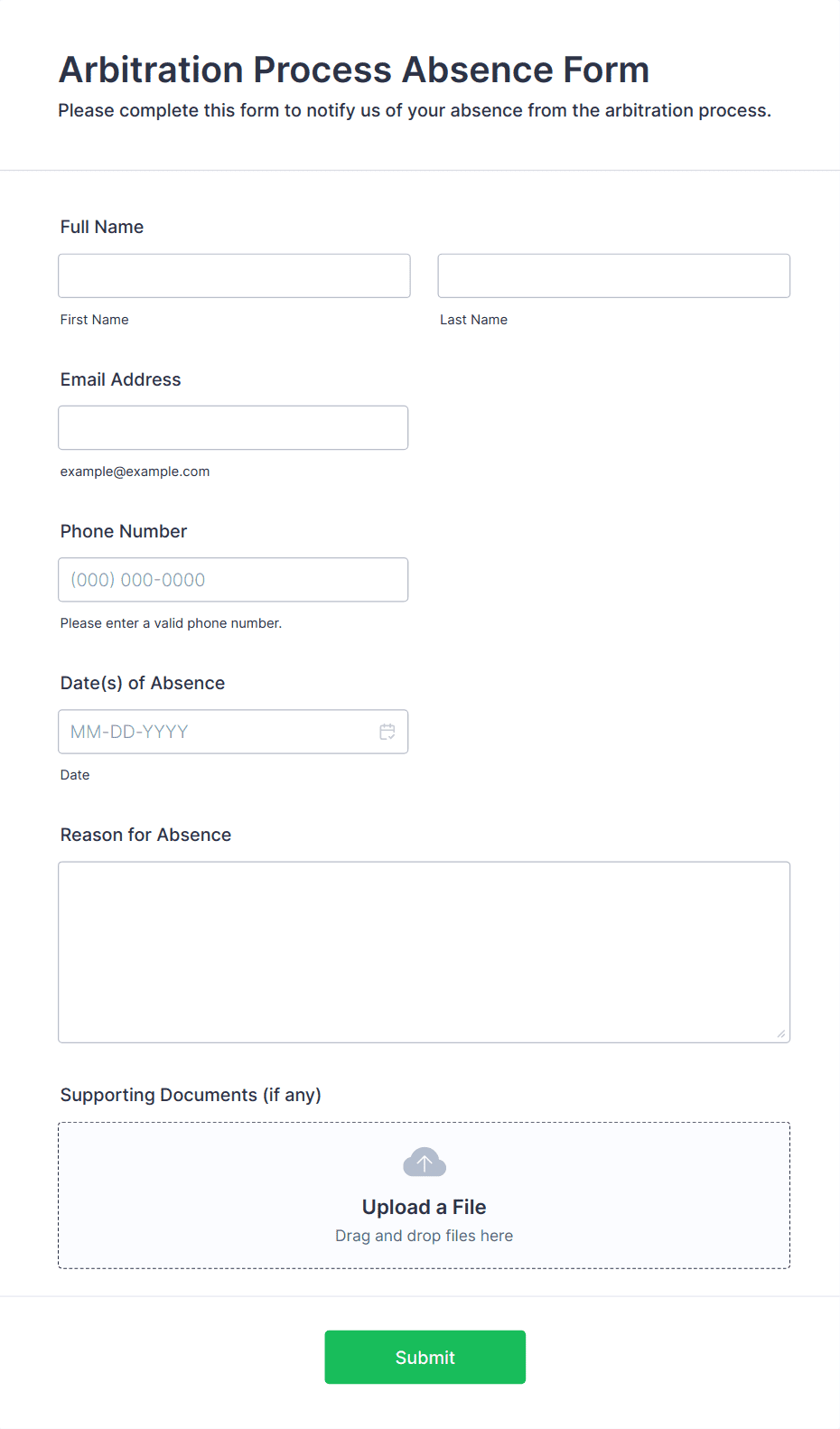 Arbitration Process Absence Form Template | Jotform
