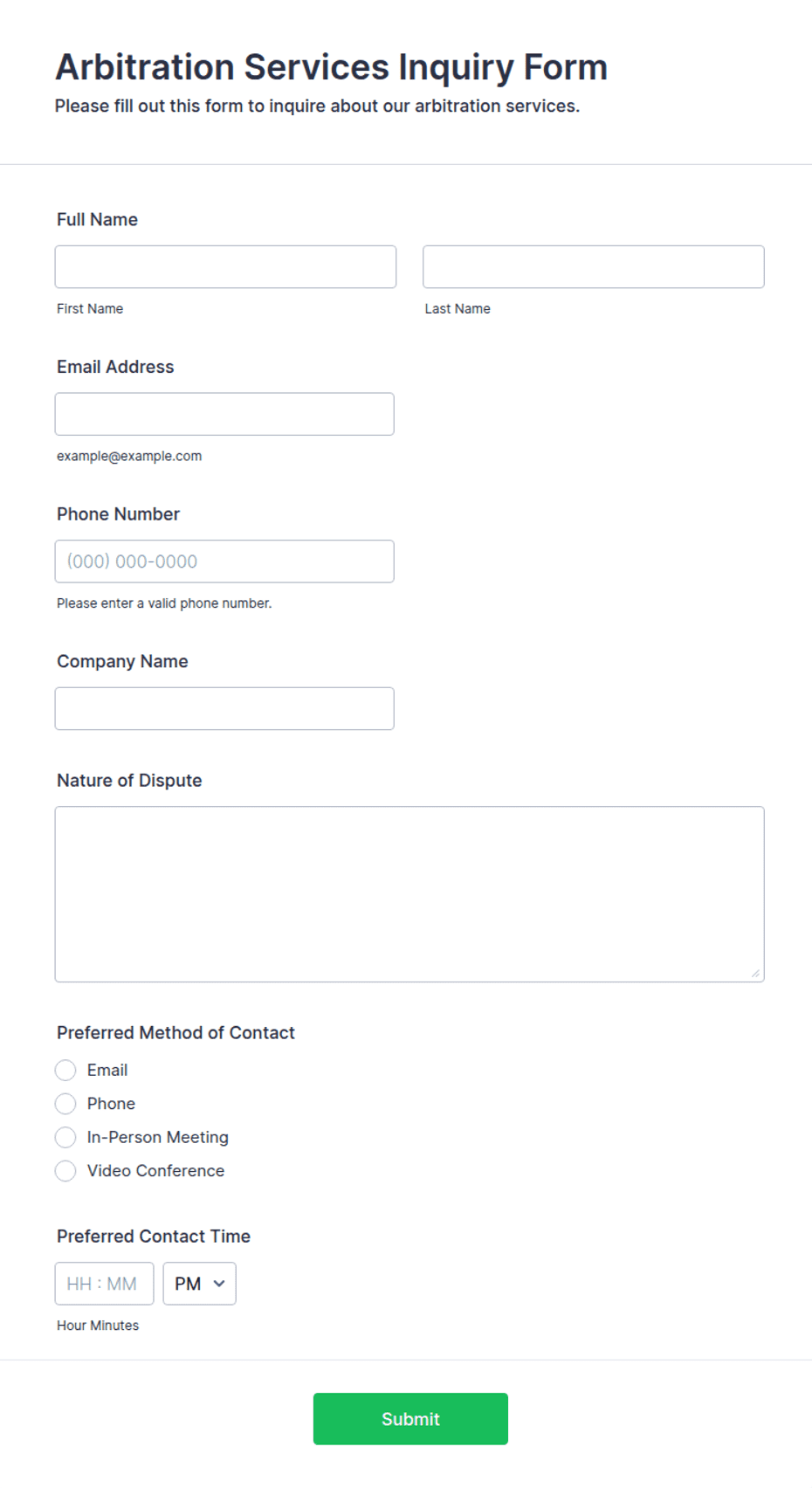 Arbitration Services Inquiry Form Template | Jotform