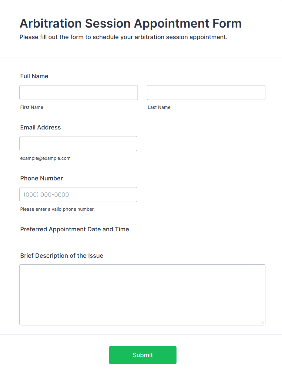 Arbitration Session Appointment Form Template | Jotform
