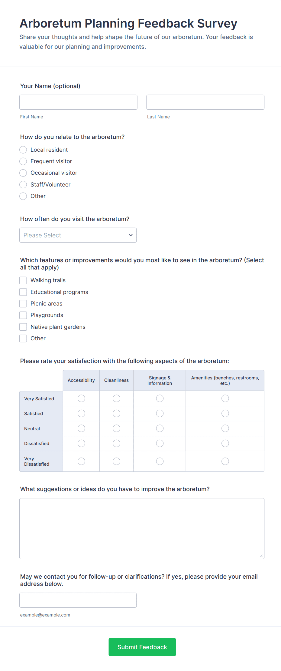 Arboretum Planning Feedback Survey Form Template | Jotform