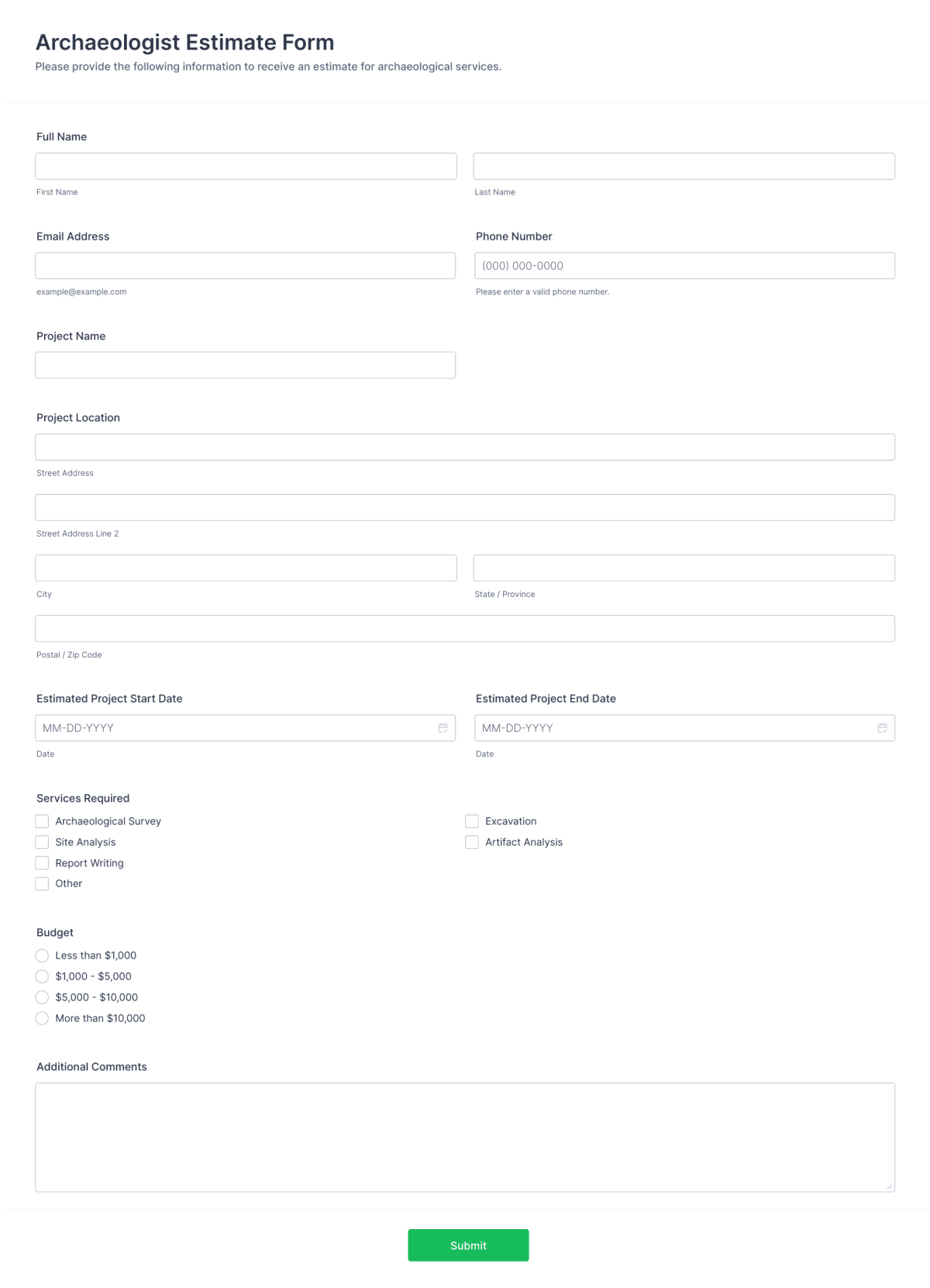 Archaeologist Estimate Form Template | Jotform