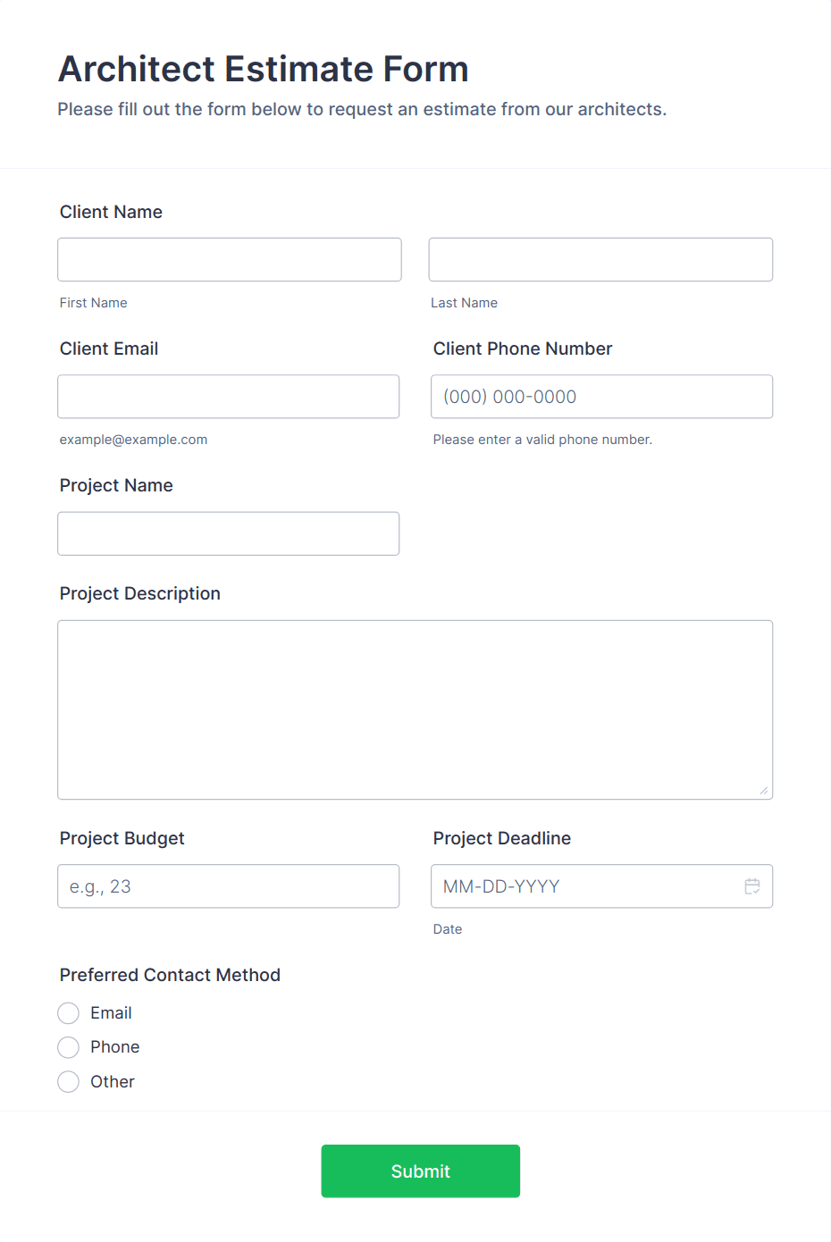 Architect Estimate Form Template | Jotform