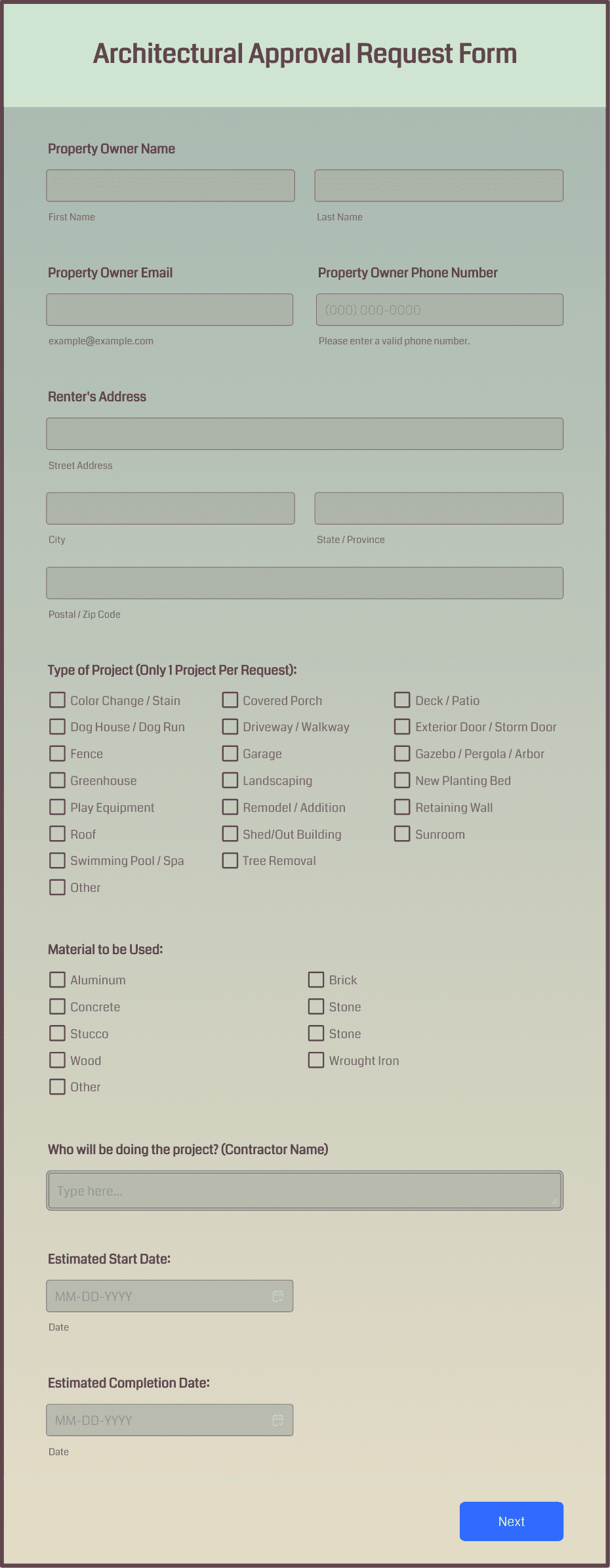 Architectural Approval Request Form Template | Jotform
