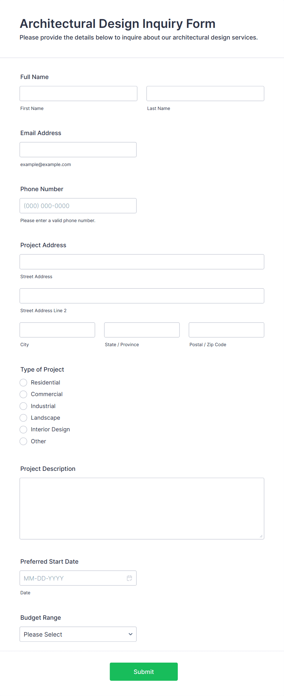 Architectural Design Inquiry Form Template | Jotform